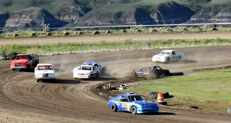 Oval Racing in the Dirt at Dinosaur Downs Speedway in Drumheller Alberta
