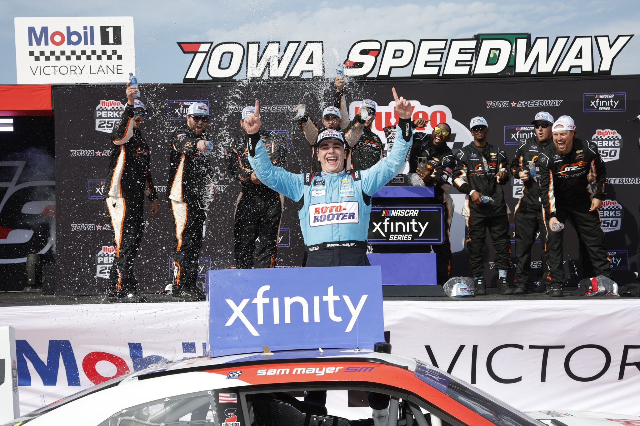 Sam Mayer won the NASCAR Xfinity Series Hy-Vee Perks 250 at Iowa Speedway